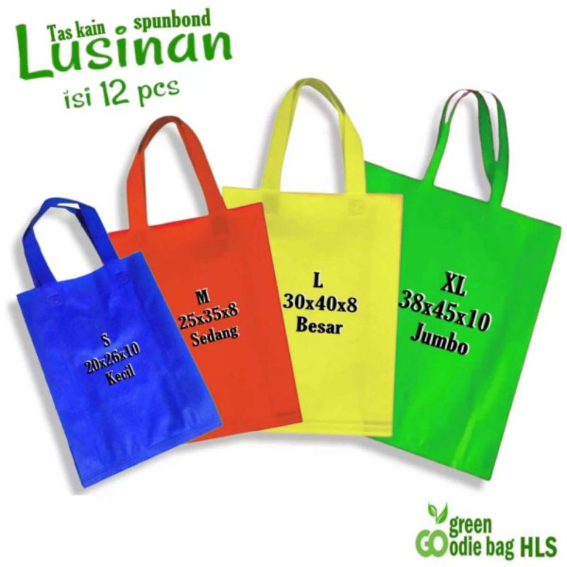 Jual 1 Lusinan 12 pcs Tas Kain Spunbond Goodie bag Handle Tebal Ukuran Jumbo, besar & Kecil ...