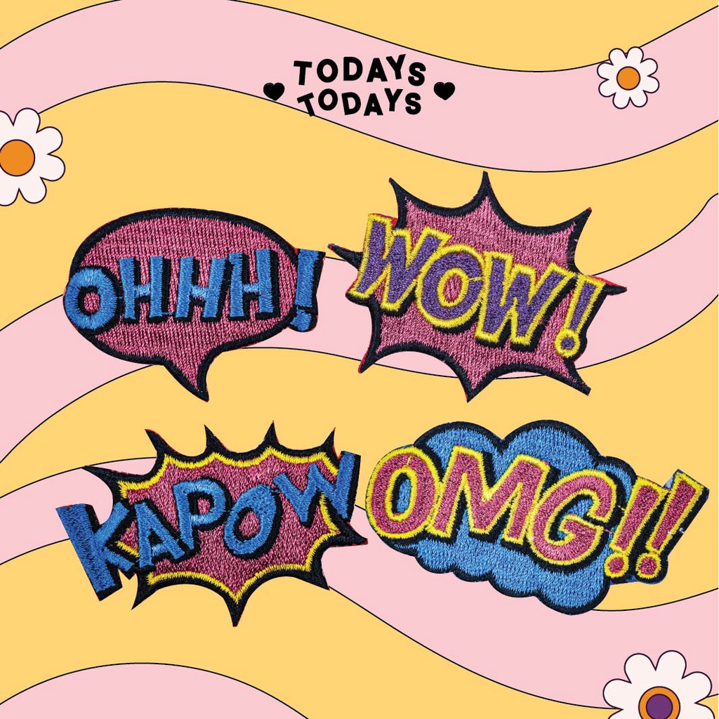 Jual Wordings Retro - wow ohhh omg kapow | Iron & Stick On Patch ...