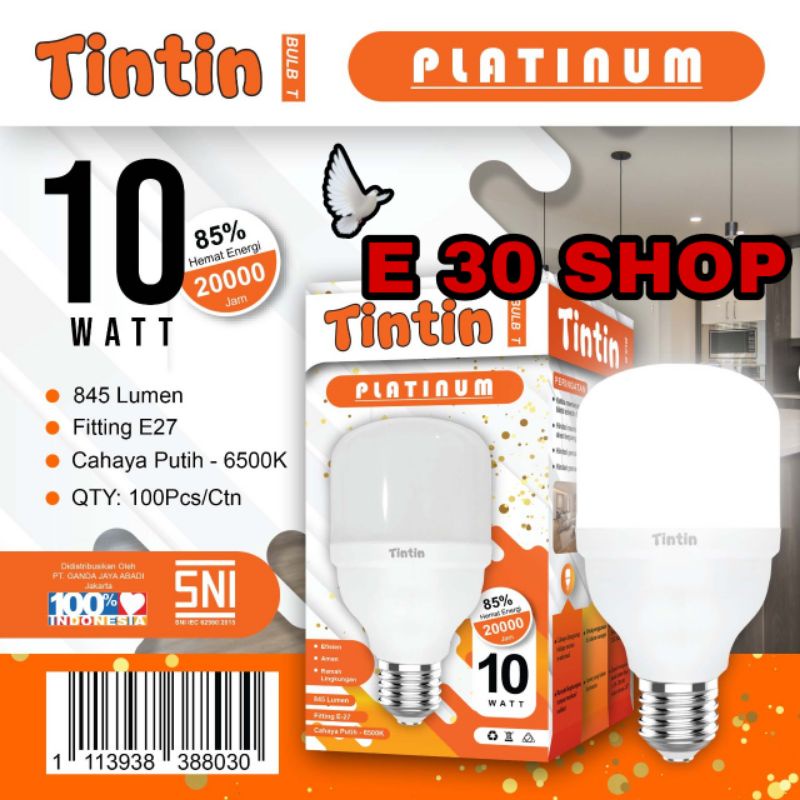 Jual Lampu LED Buld TTin Tin Platinum 10 watt Cahaya Putih | Shopee Indonesia