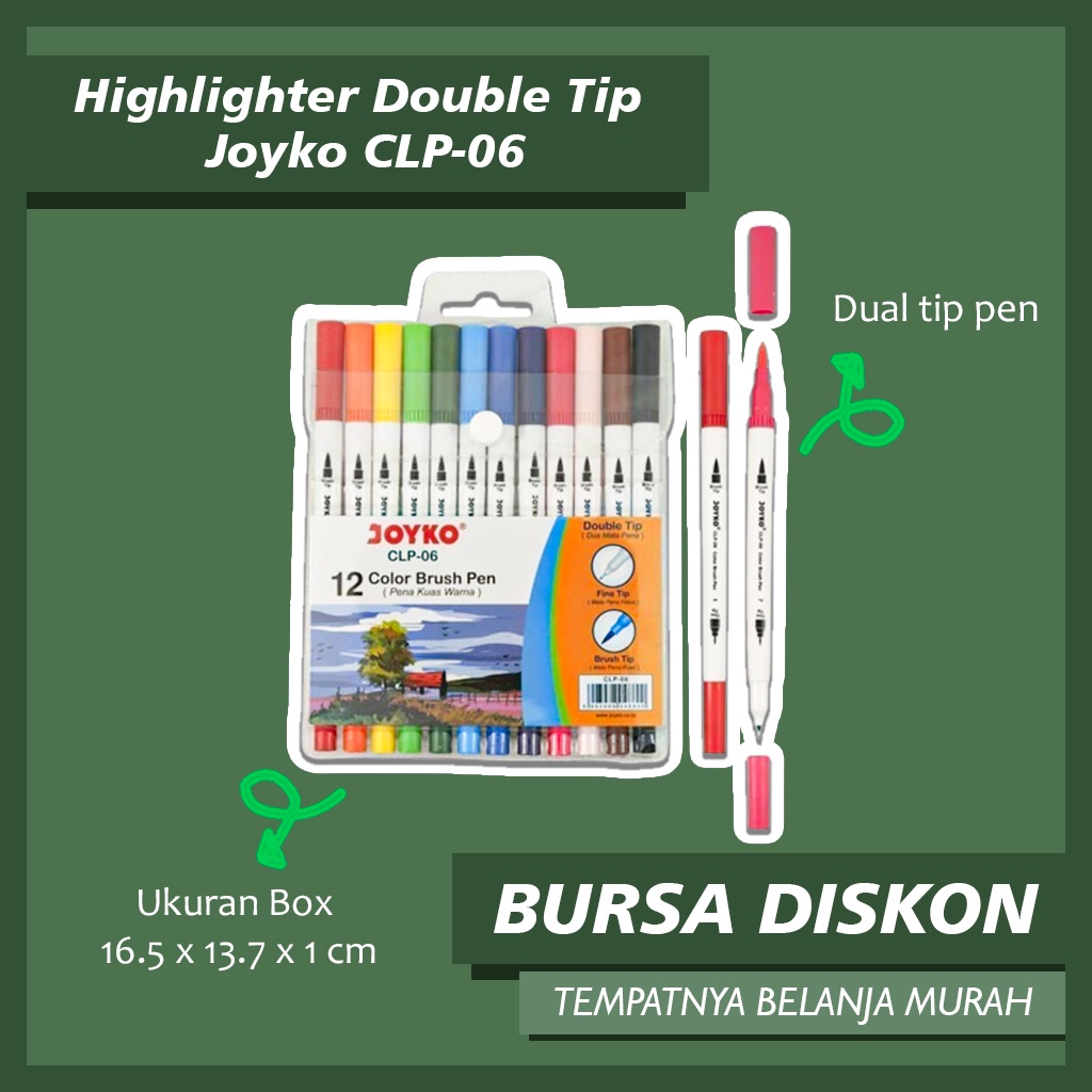 Jual Highlighter Double Tip Joyko CLP-06 Set 12 Stabilo Color Brush ...