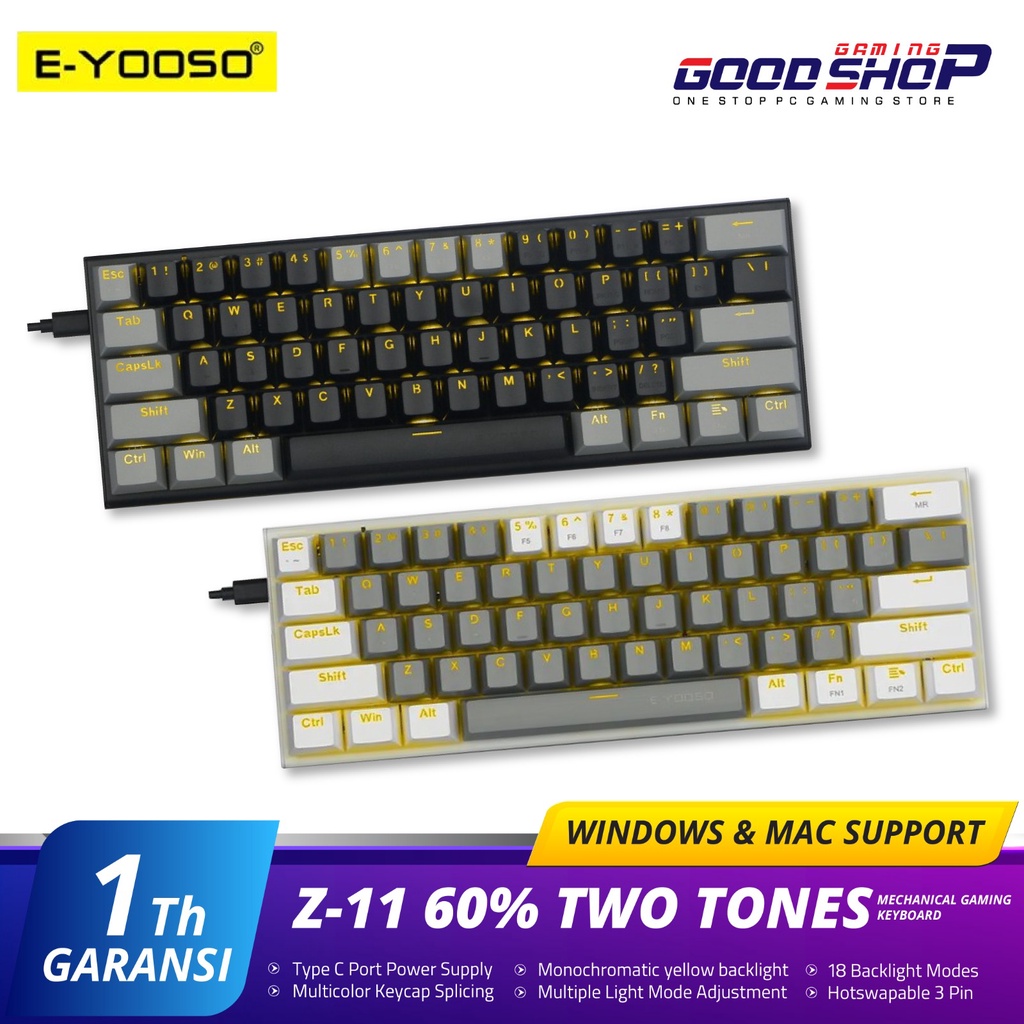 Jual E-YOOSO HOTSWAP MECHANICAL GAMING KEYBOARD 60% TWO TONES COLOR - Z ...