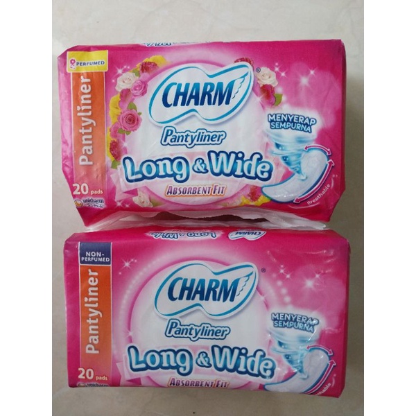 Jual Charm Pantyliner Long & Wide isi 20 Perfumed & Non Perfumed ...