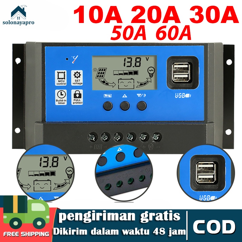 Jual Solar Charge Controller 12V/24V 60A 50A 30A 20A 10A Solar Charge Controller LCD LED Display ...
