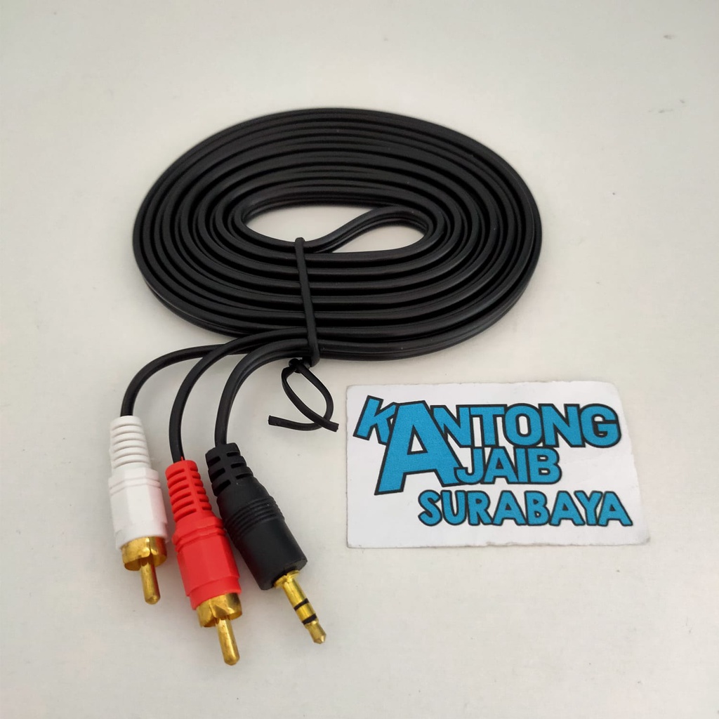 Jual Kabel 2 RCA To Jack Mini Stereo Hitam 3 meter Kabel Aux 2 in 1 Audio 3 Meter Kabel Audio Hp ...