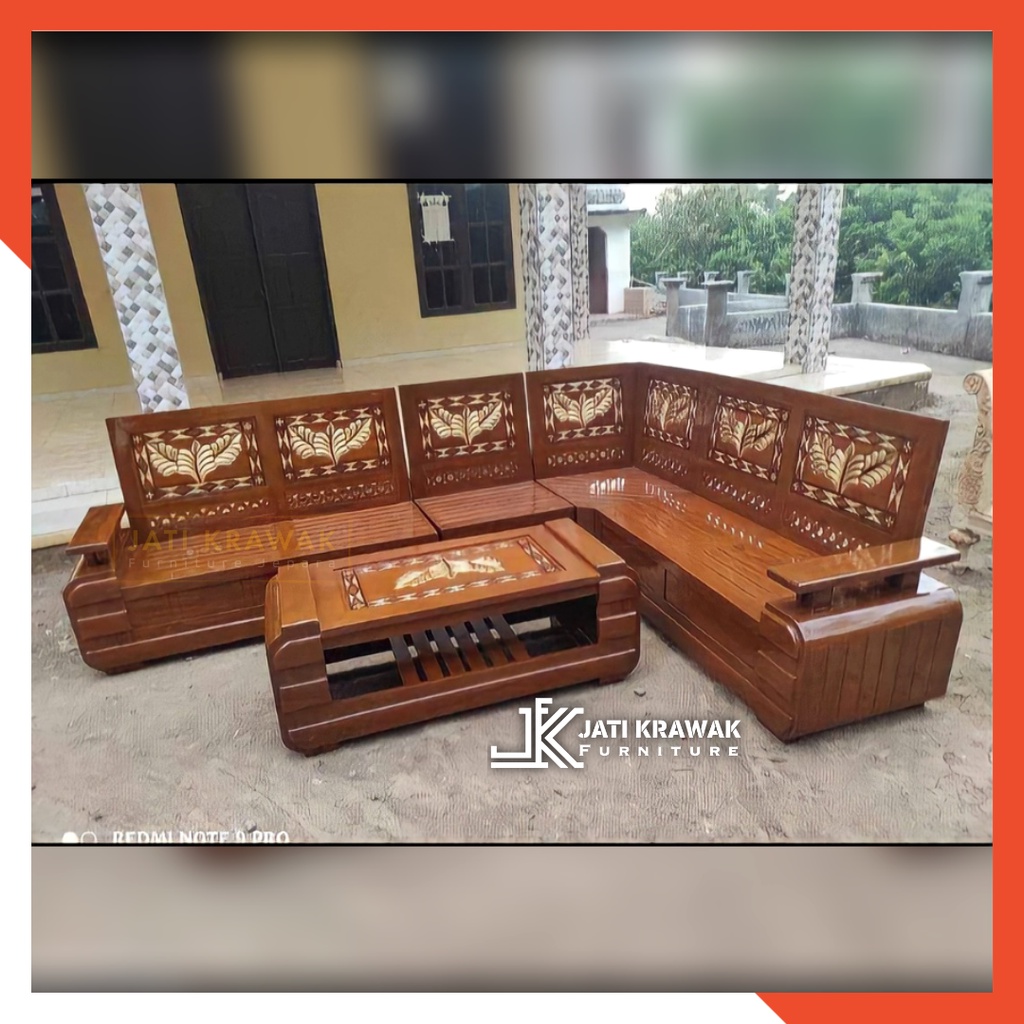 Jual Kursi tamu sudut kayu jati model domini | Shopee Indonesia