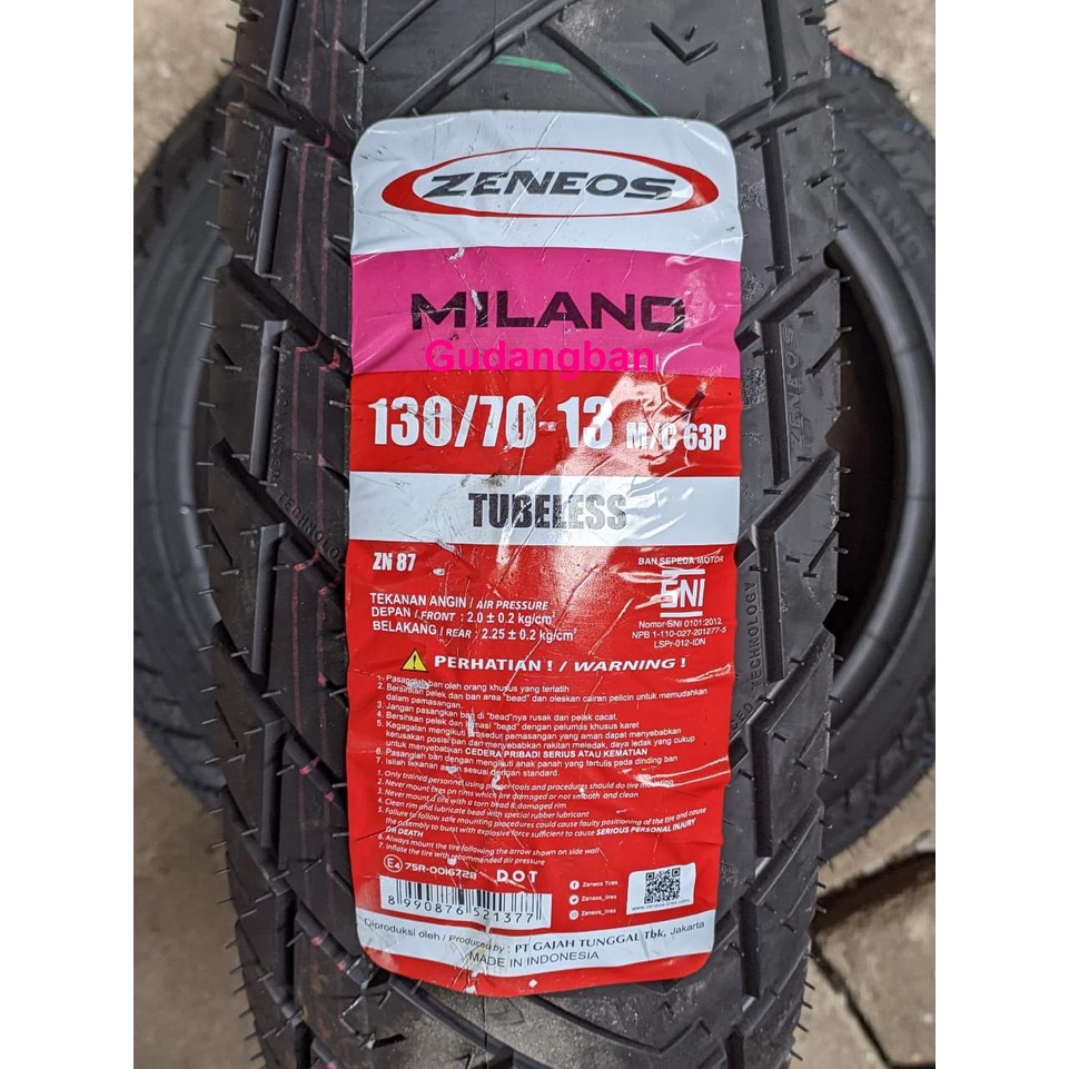 Jual Zeneos 130 70 13 Milano ZN87 Ban luar Motor NMax TUBELESS FREE ...