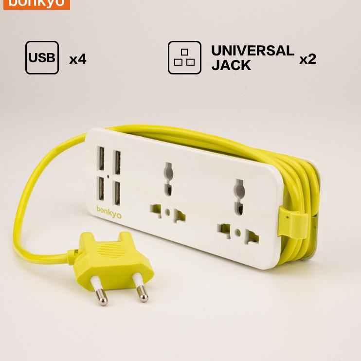 Jual Fast Packing Bonkyo Stop Kontak Power Strip Adapter with 4 USB Ports and 2 Lubang Colokan ...