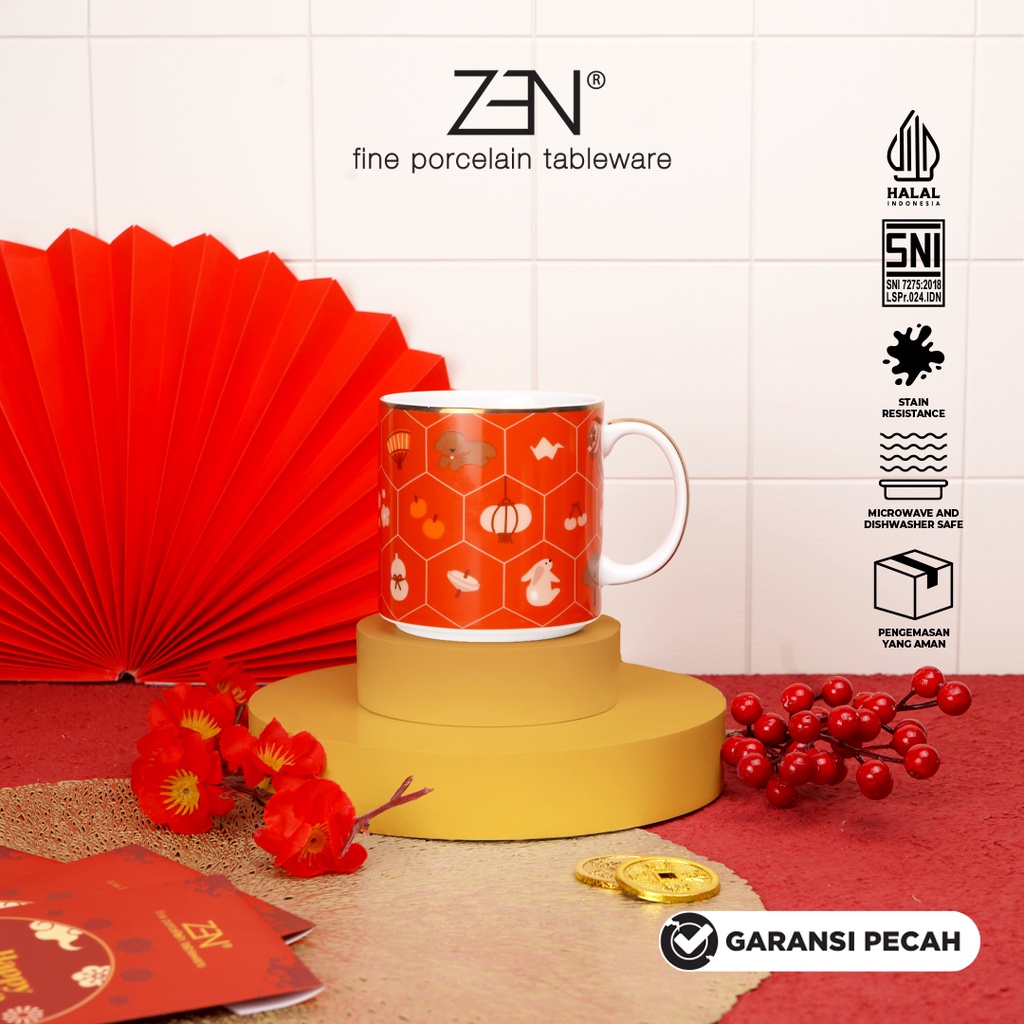 Jual ZEN X Kelly's Co Mug Gelas Keramik Honeycomb Red + Gift Box ...