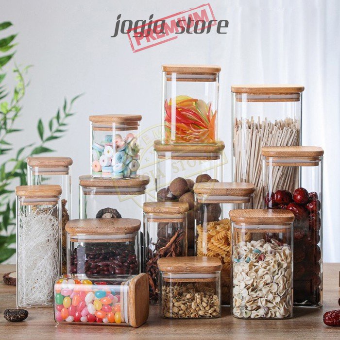 Jual Toples Kaca Kedap Udara Tutup Kayu Toples Kotak Makanan Teh Kopi ...