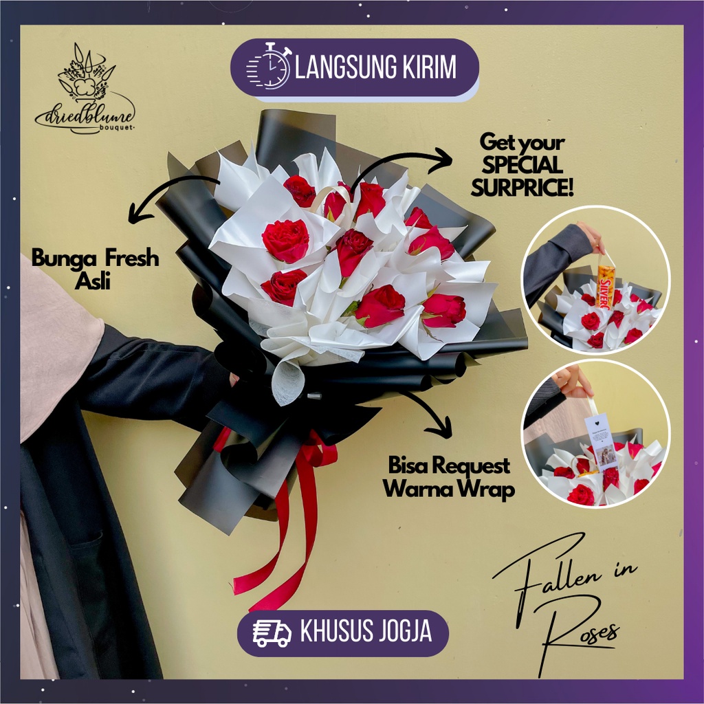 Jual Buket Bunga Mawar Segar Asli Fallen in Rose Hand Bouquet Fresh ...