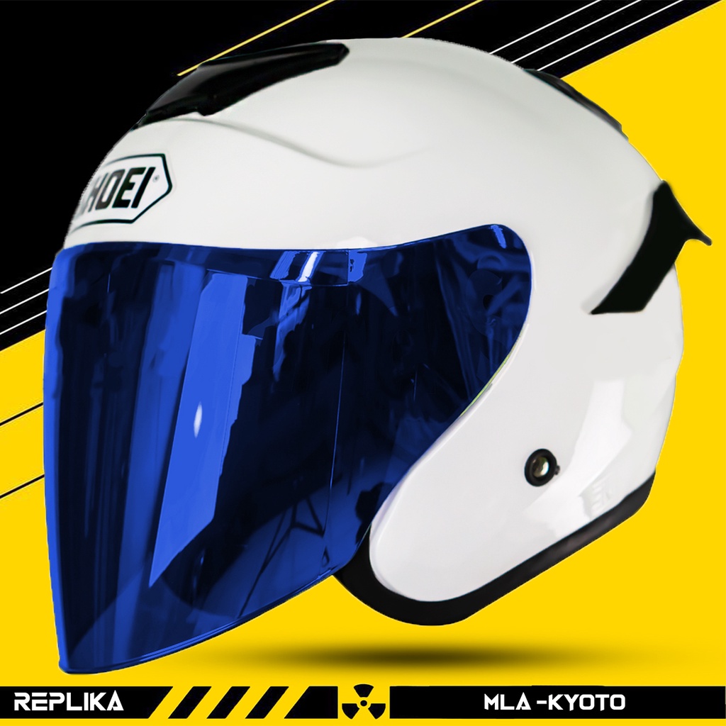 Jual Helm Half Face MLA KYOTO Putih Kaca Visor Venom Flat Blue-Gold ...