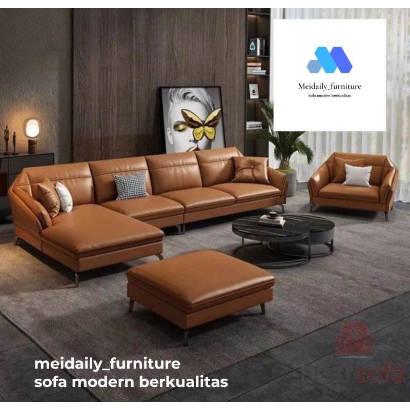 Jual Sofa Kulit Letter L Sofa Minimalis Kursi Ruang Tamu Minimalis Set ...