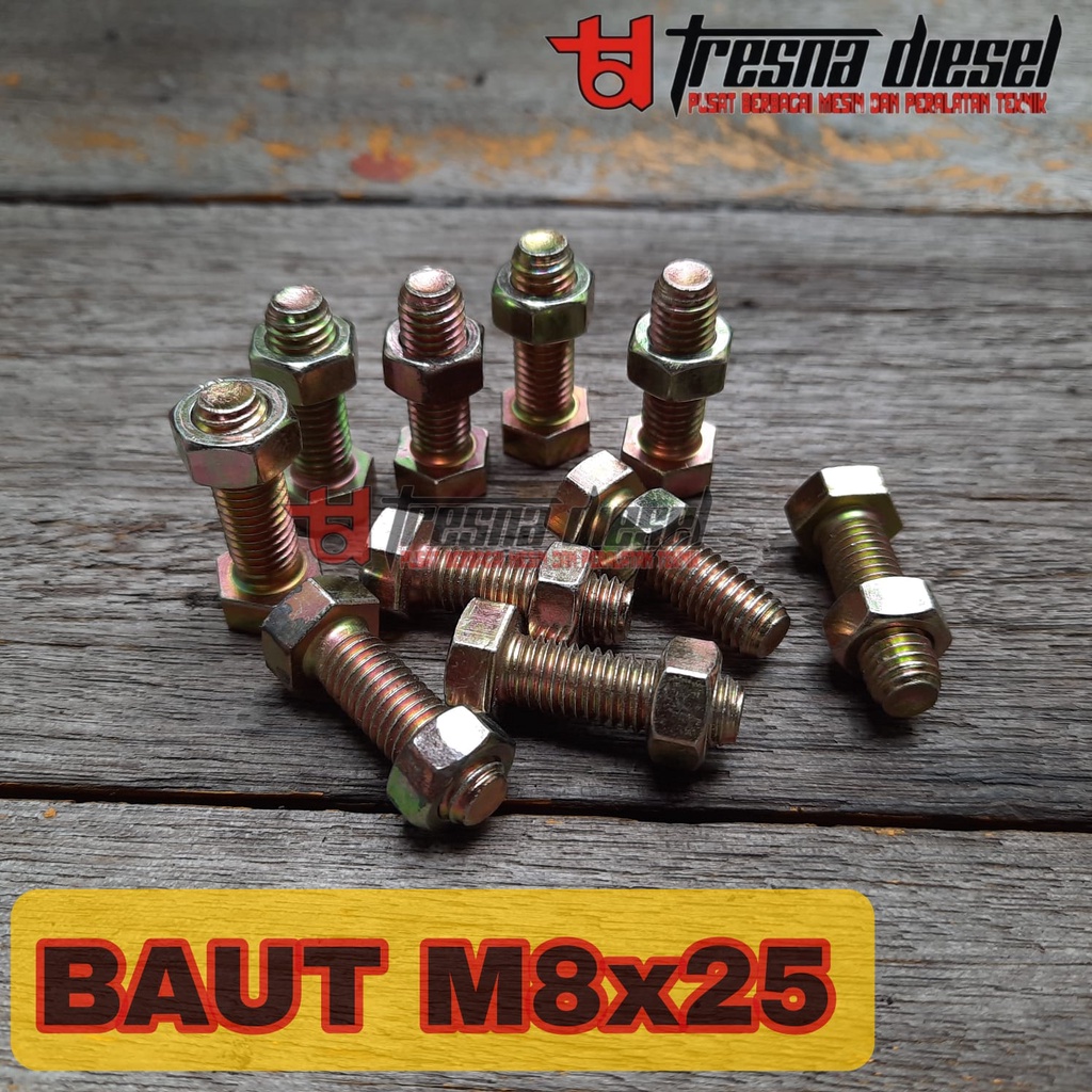Jual Baut Mur Besi M8x25 Kuning Kunci 12 P1.25 Panjang 2.5cm | Shopee ...