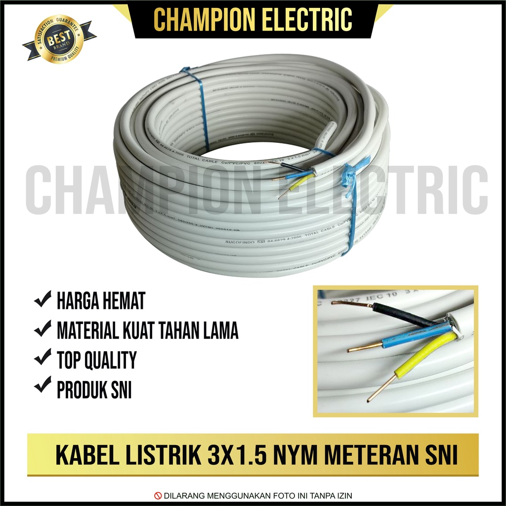 Jual Kabel Listrik 3X1.5 NYM Meteran Permeter Top Quality SNI | Shopee ...