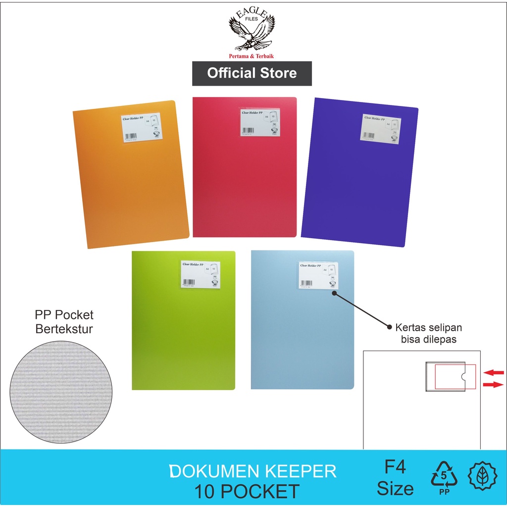 Jual Dokumen Keeper 10 Pocket EAGLE F4 Clear Holder Document Keeper ...