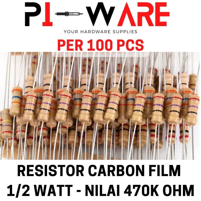 Jual Paket Isi 100Pcs Resistor Carbon Film 1/2 0.5 Watt Nilai 470K ohm ...