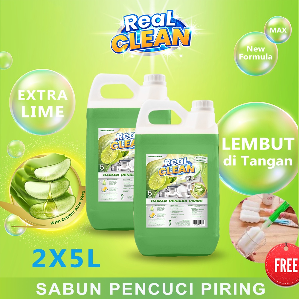 Jual [BUNDLE 2 PCS]Sabun Cuci Piring 5 Liter Extra FRESH LIME & ALOE VERA Real Clean | Shopee ...