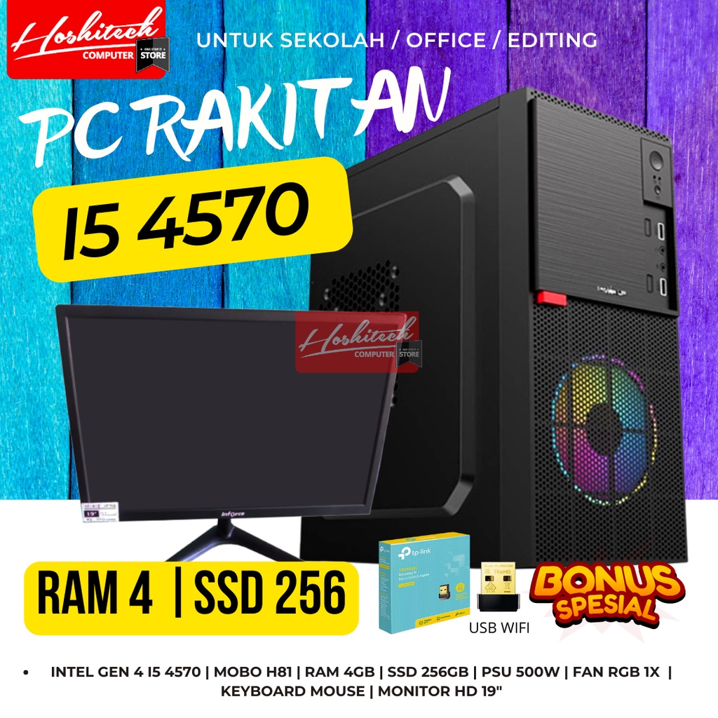 Jual PC RAKITAN I5 SEKOLAH EDITING 4570 RAM 4GB SSD256 MONITOR 19 INCH ...