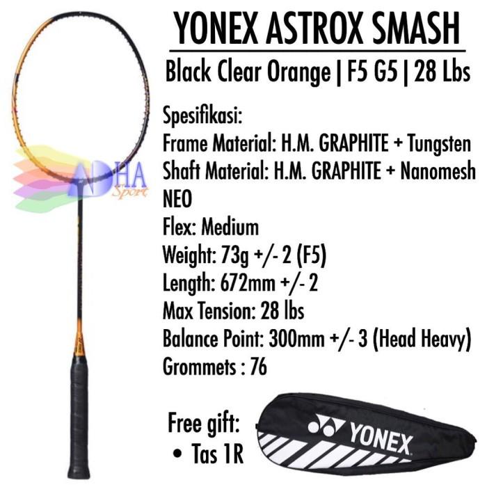 Jual Raket Badminton Yonex Astrox Smash Black Clear Orange Original ...