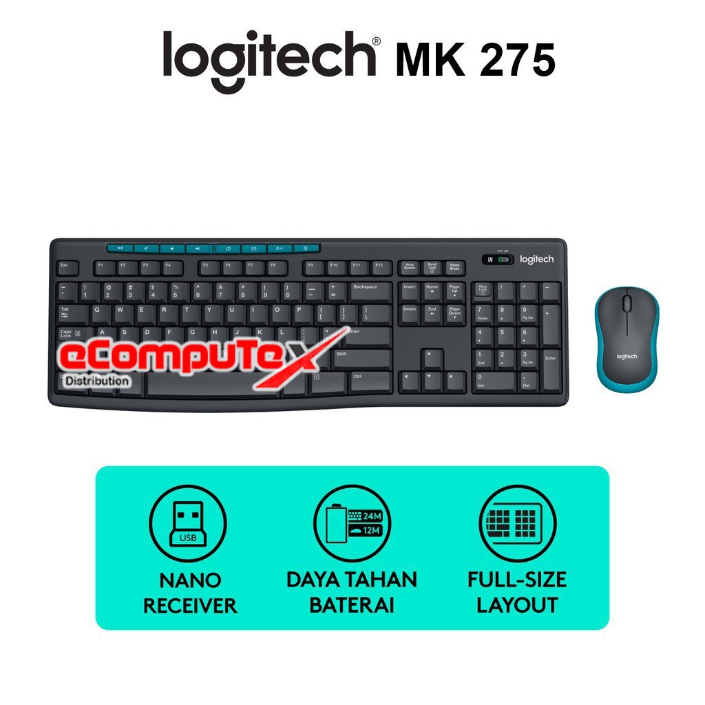 Jual Keyboard Mouse Wireless Logitech Mk275 Full Size Wireless Combo