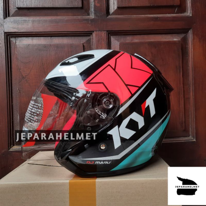Jual Helm KYT DJ maru Motif #17 Aqua Blue Fuxia Pink Glossy Original | Helm KYT DJ Maru Halfface ...
