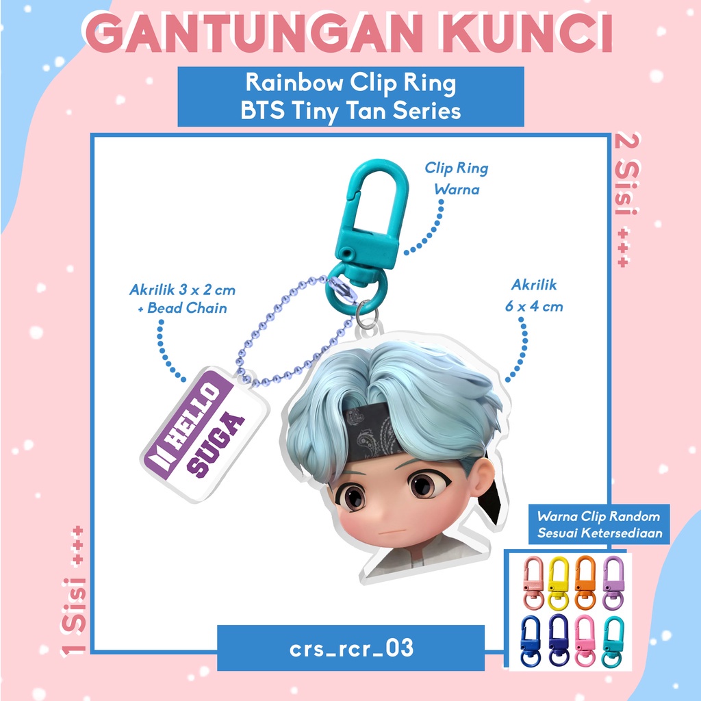 Jual Ganci Diuble Akrilik Rainbow Clip Ring Gambar KPOP BTS Tiny Tan / Custom Print UV Gantungan ...