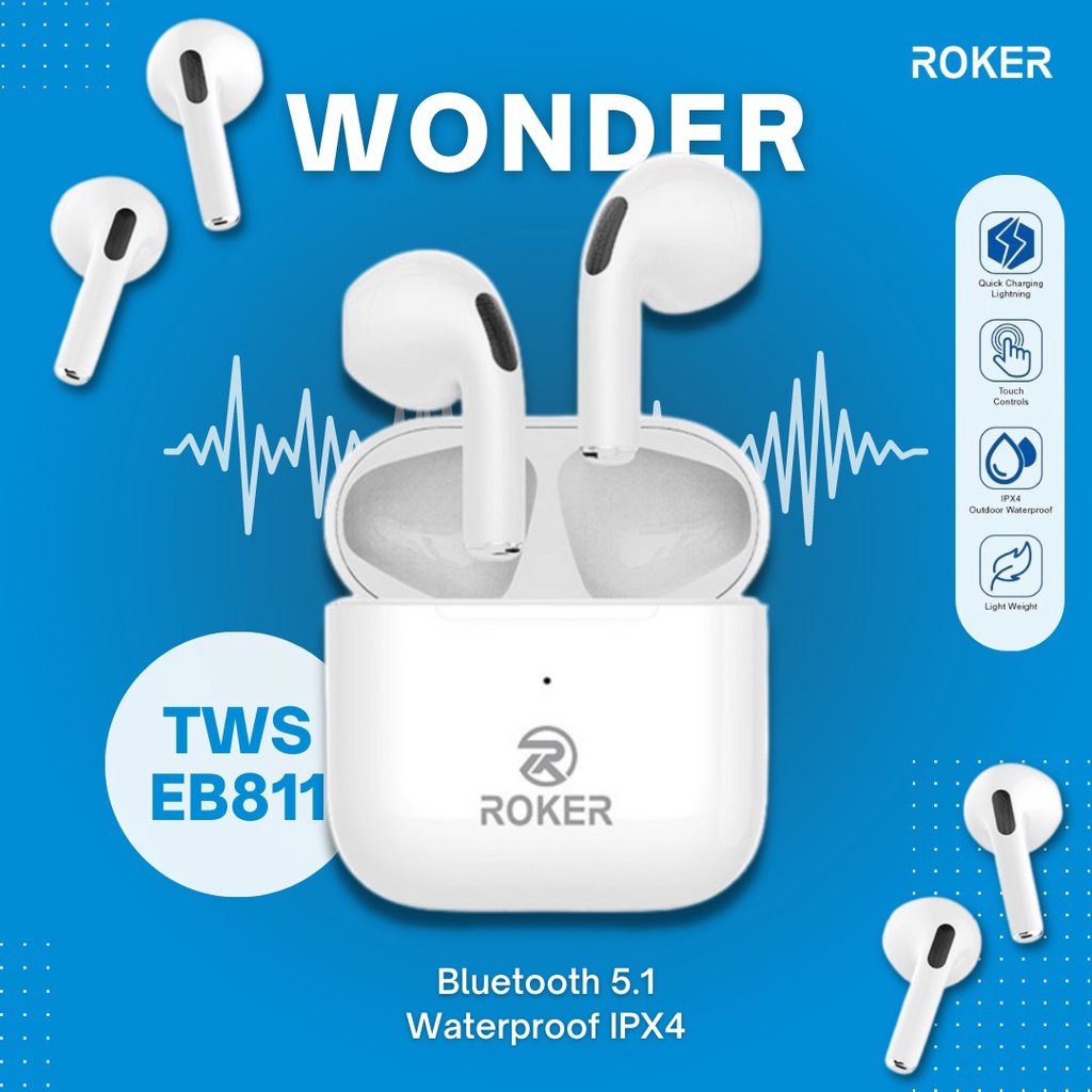 Jual TWS ROKER WONDER EB811 True Wireless Earphone TWS GATT Bluetooth 5 ...