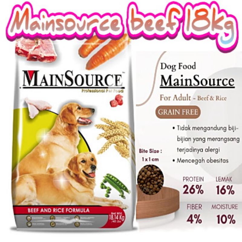 Jual Makanan Anjing dewasa Mainsource Dog Adult Beef 18kg - Dog food ...