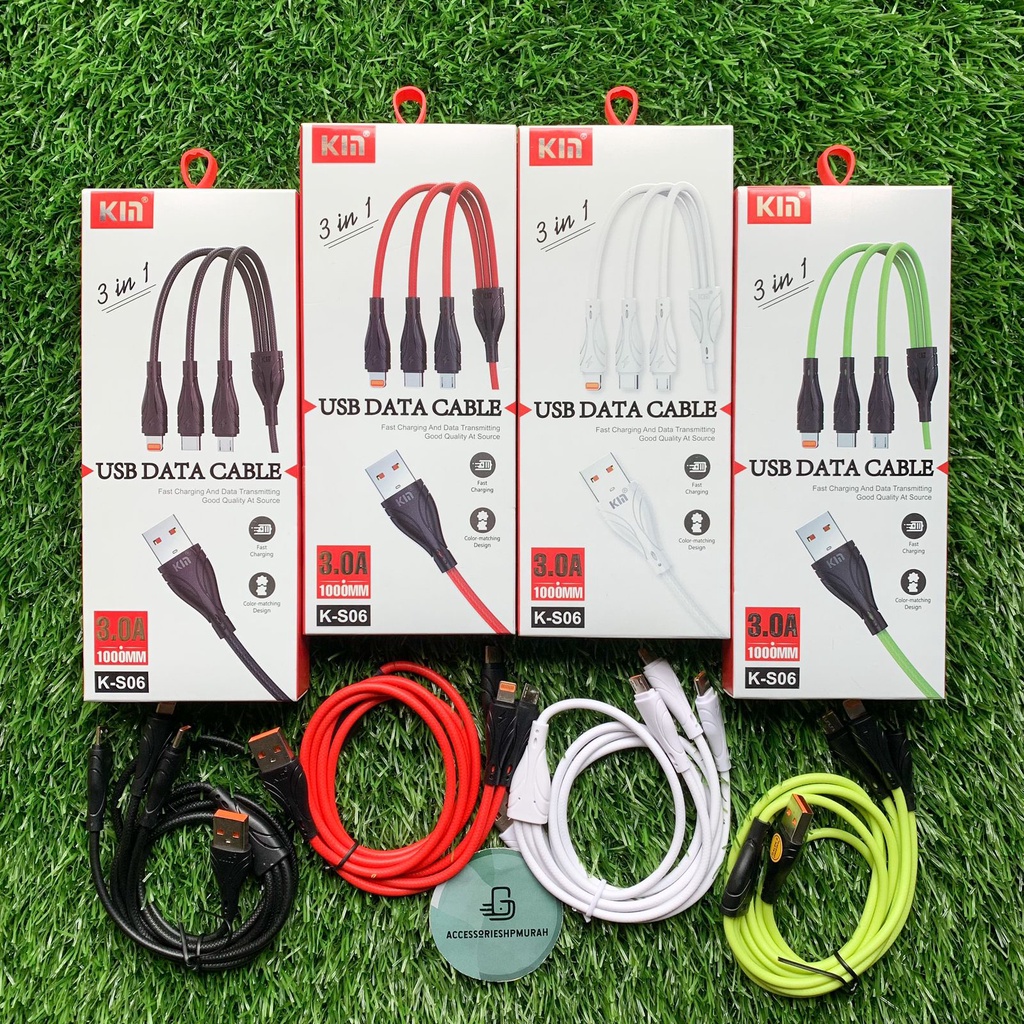 Jual KABEL USB 3IN1 KIN KS06 / KABEL DATA 3IN1 MICRO TYPE C LIGHTNING ...