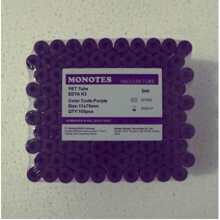 Jual MONOTES Vacuum Tube EDTA K3 PET Tube 3ml 13 x 75mm | Shopee Indonesia