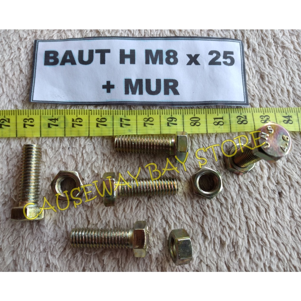 Jual BAUT H M8 x 25 + MUR (1 SET) | Shopee Indonesia