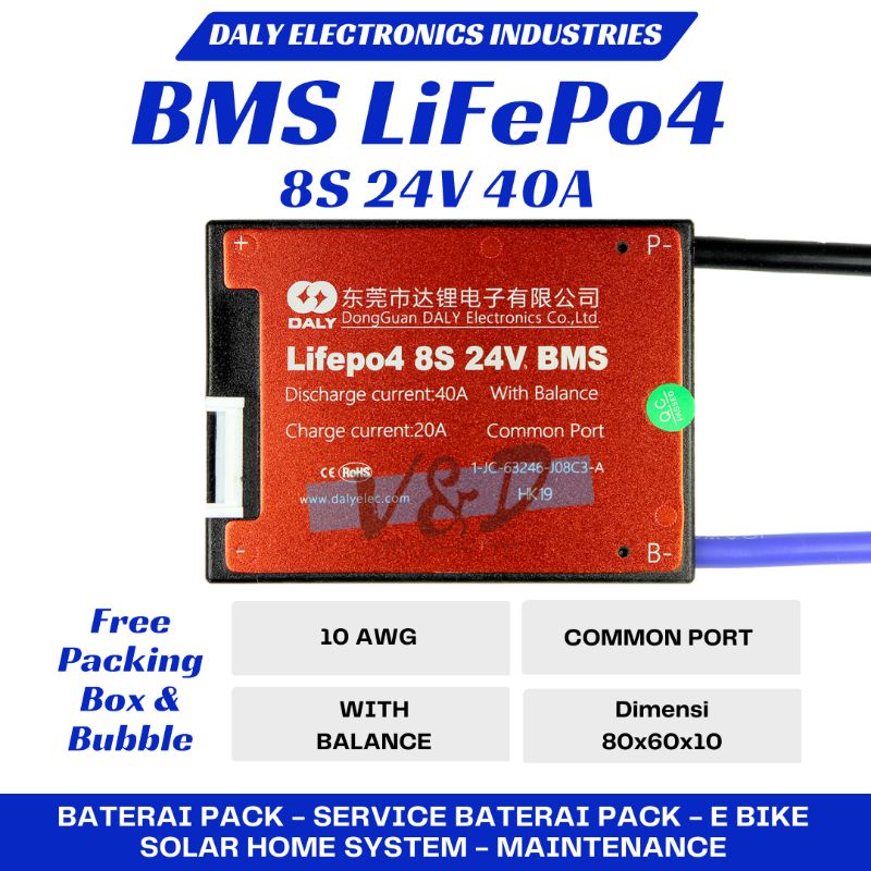 Jual BMS LiFePo4 8S 24V 40A Daly BMS Original | Shopee Indonesia