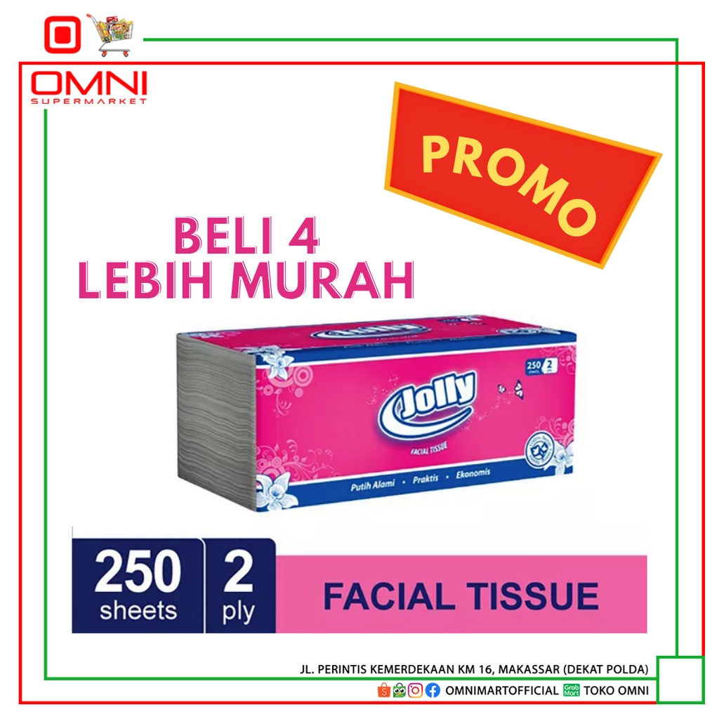 Jual Facial Tissue Jolly by Paseo 250 sheets 2 ply Tissue Wajah Halus ...