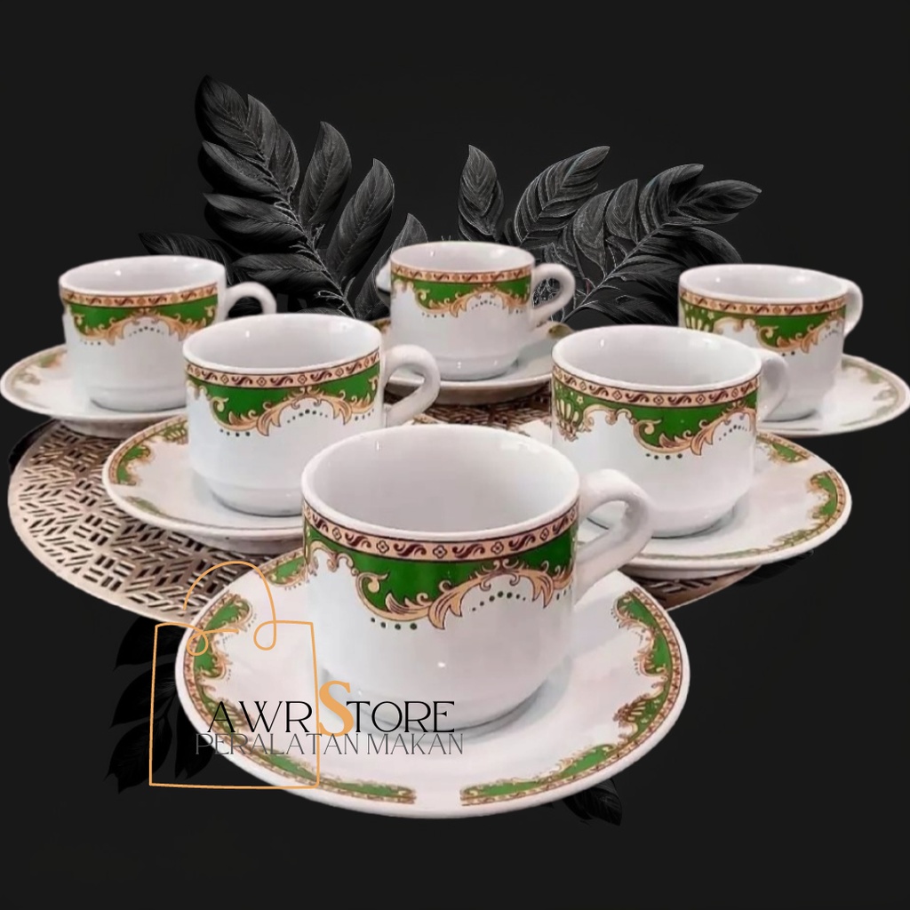Jual Cangkir Set Tatakan Keramik Motif Mahkota 12 in 1 Cangkir Set Tamu ...