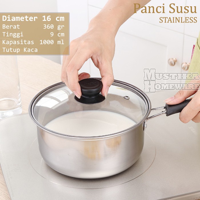 Jual Panci Susu - Mie Rebus 16 cm Tutup Kaca Stainless Milk Pot 1000 ml ...