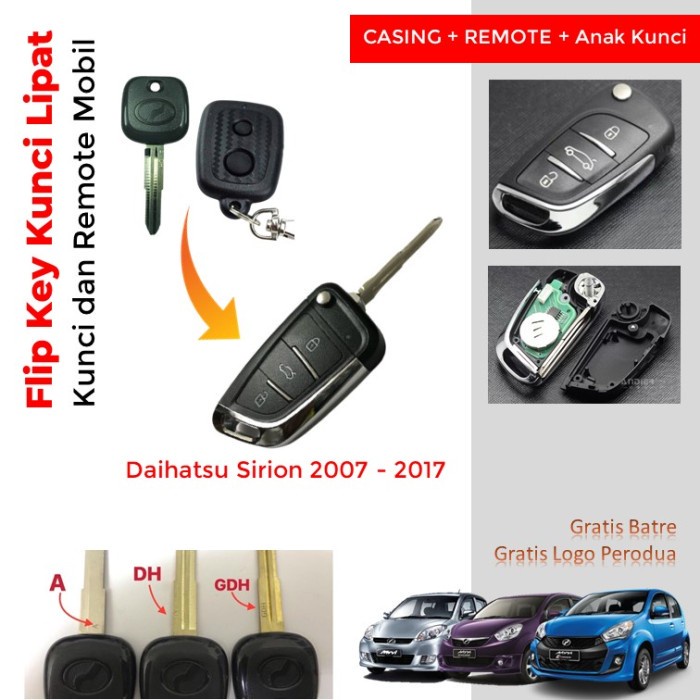 Jual Flip Key Remote Alarm Kunci Mobil Sirion Myvi + Modul + Batre ...