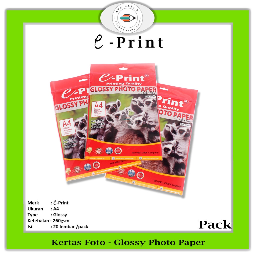 Jual E-PRINT - Glossy Photo Paper Glossy A4 260gsm Kertas Foto -Pack ...