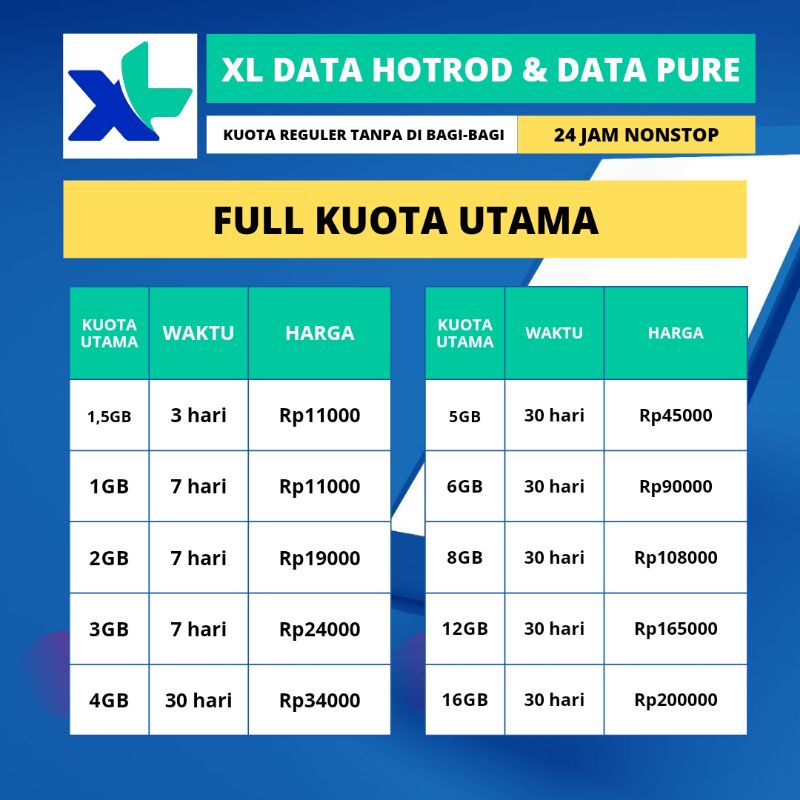 Jual Paket Data Kuota XL Hotrod Dan Data Pure Via Chat | Shopee Indonesia