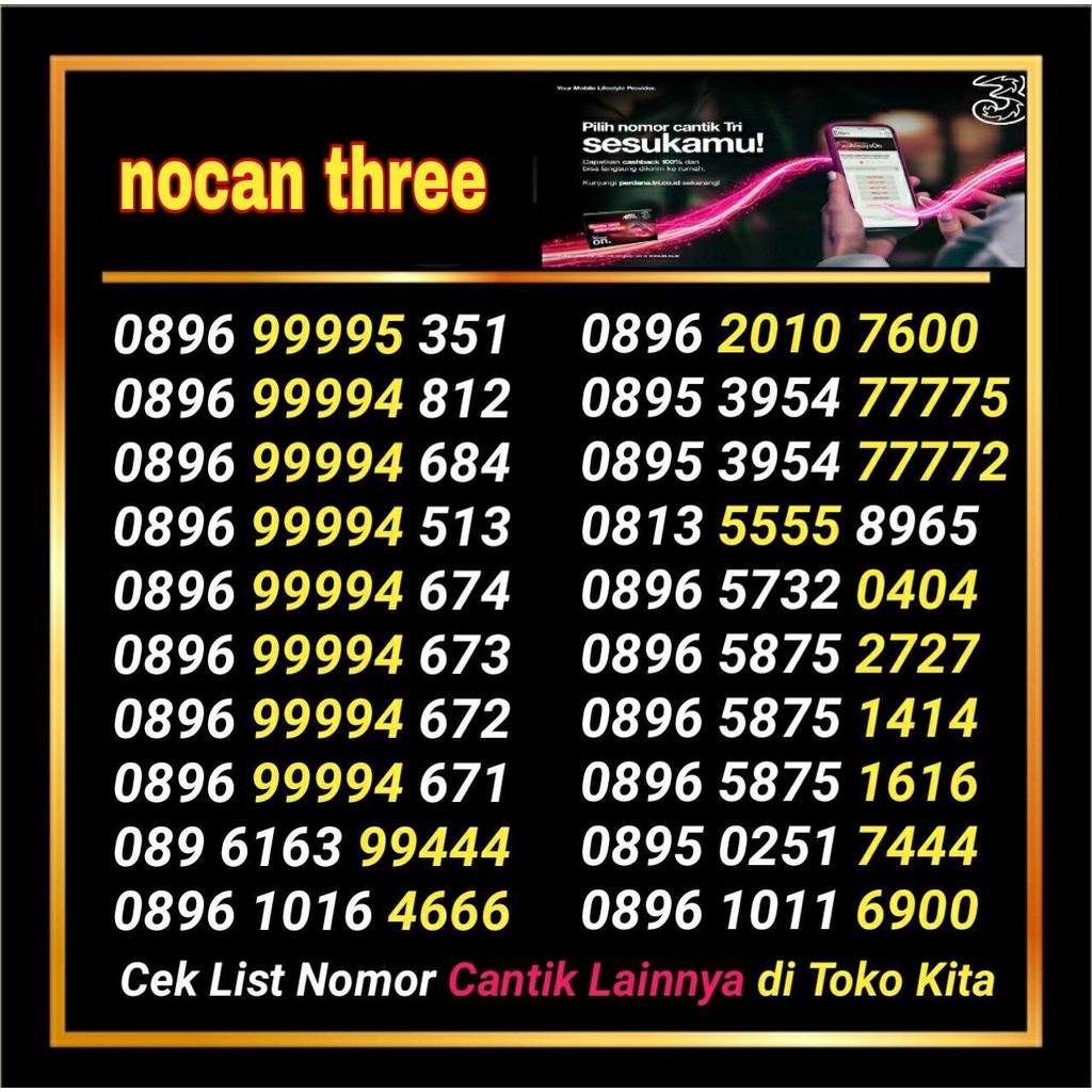 Jual Nomor Cantik Tri kartu perdana Tri | Shopee Indonesia