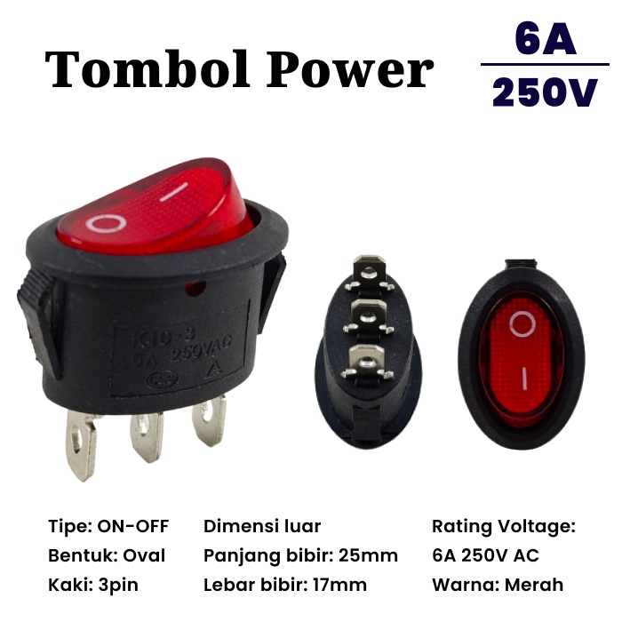 Jual Saklar 3 pin On Off Tombol Oval Rocker Power Switch 3pin | Shopee ...