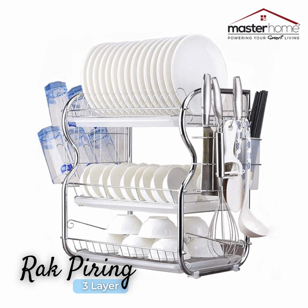 Jual Masterhome Rak Piring Stainless Steel 3 Susun | Rak Piring Jumbo 3 ...