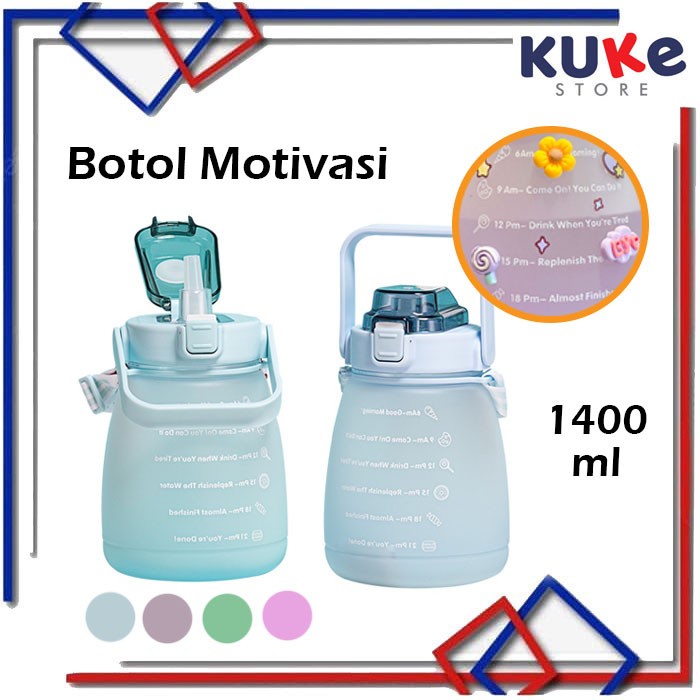 Jual botol minum KUKE Motivasi 1400ml/ Penanda Waktu/Botol Anak - Biru ...
