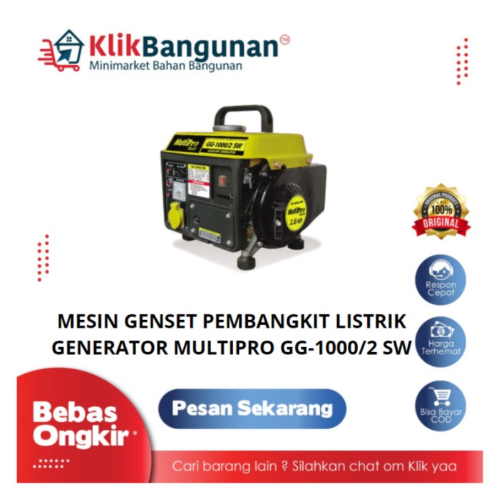 Jual MESIN GENSET PEMBANGKIT LISTRIK GENERATOR MULTIPRO GG-1000/2 SW | Shopee Indonesia
