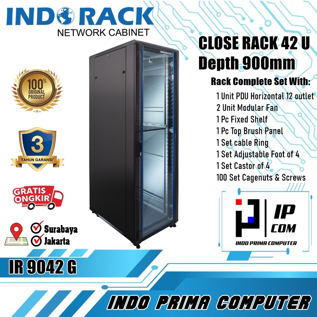 Jual INDORACK IR9042G RACK SERVER Standing Close Rack 42U Glass Door ...