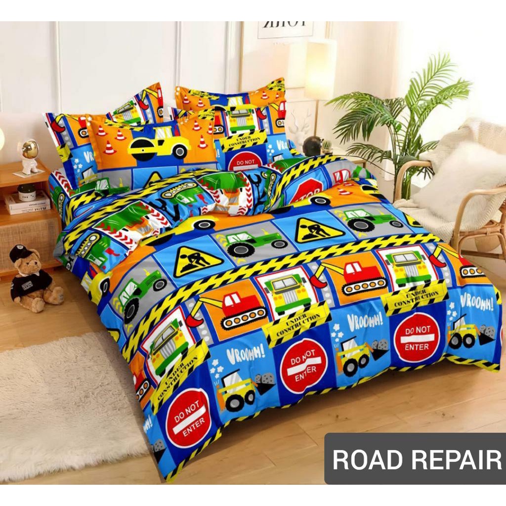 Jual SPREI MOTIF TAYO MOBIL BUS CARS EXCAVATOR ROAD REPAIR MOBIL ...