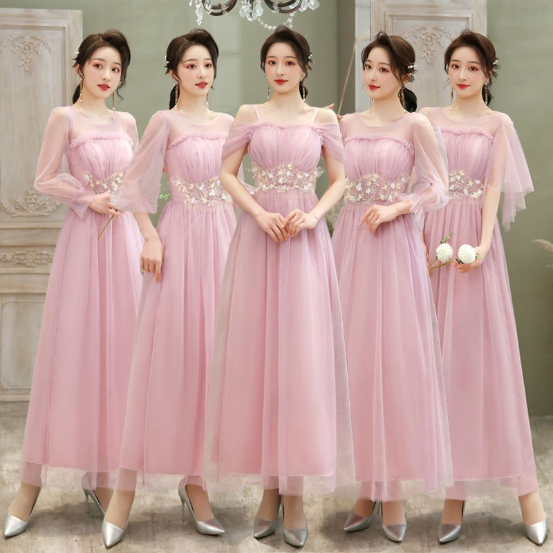 Jual Acara Formal Gaun Malam Gaun Bridesmaid Biru Pink Panjang Bridesmaid Group Adik Maxi Gaun ...