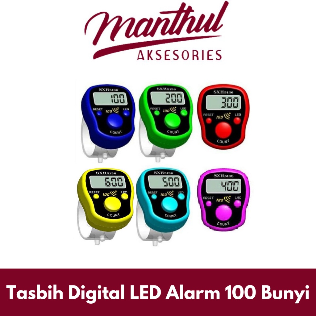 Jual Tasbih Digital LED Alarm 100 Bunyi Finger Counter Alat Hitung ...