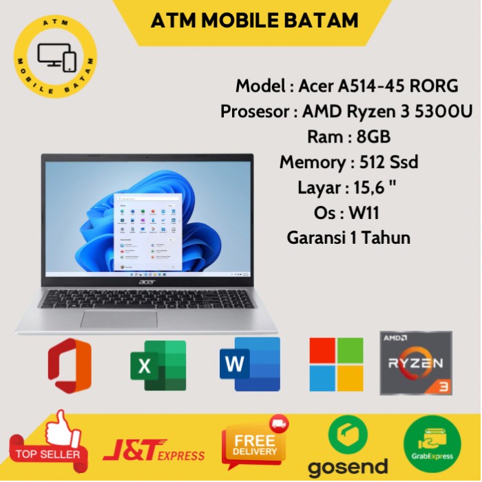 Jual Laptop acer a514 45 R0J0 Ryzen 3 5300U 8/512GB 15,6" W11 | Shopee Indonesia