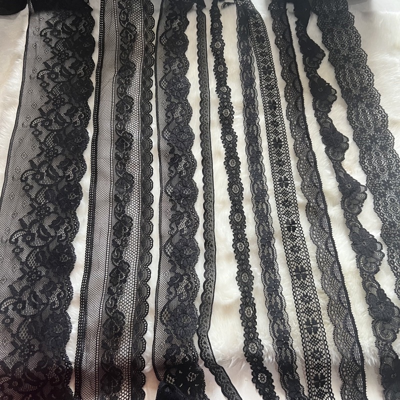 Jual renda stretch /renda elastis hitam lebar1.5cm-10cm harga permeter ...