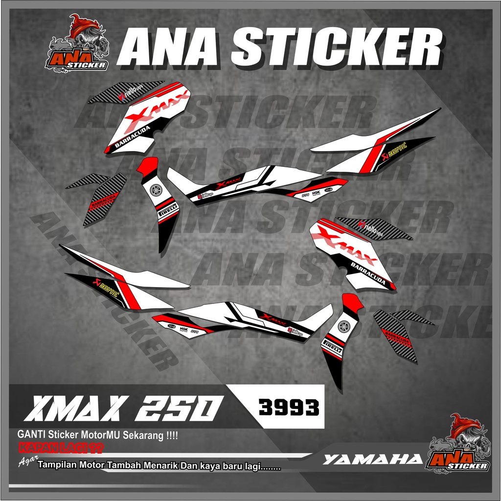 Jual 3993 STRIPING MOTOR YAMAHA XMAX 250CC DESIGN LIST RACING WHITE ...